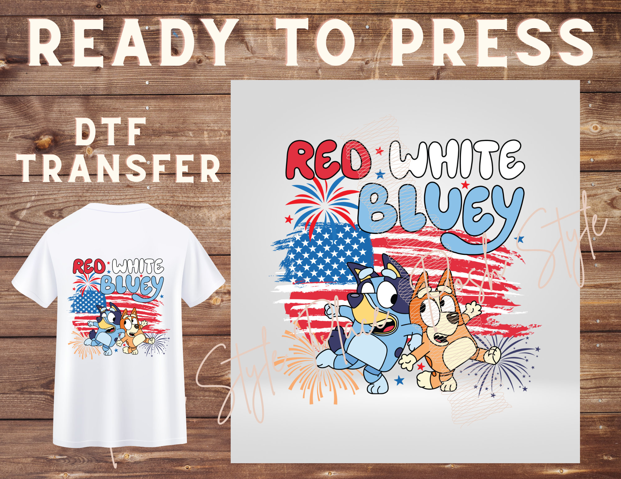 Bluey Disney 4th of July Kid Character Cartoon Child DTF Transfer Iron ...