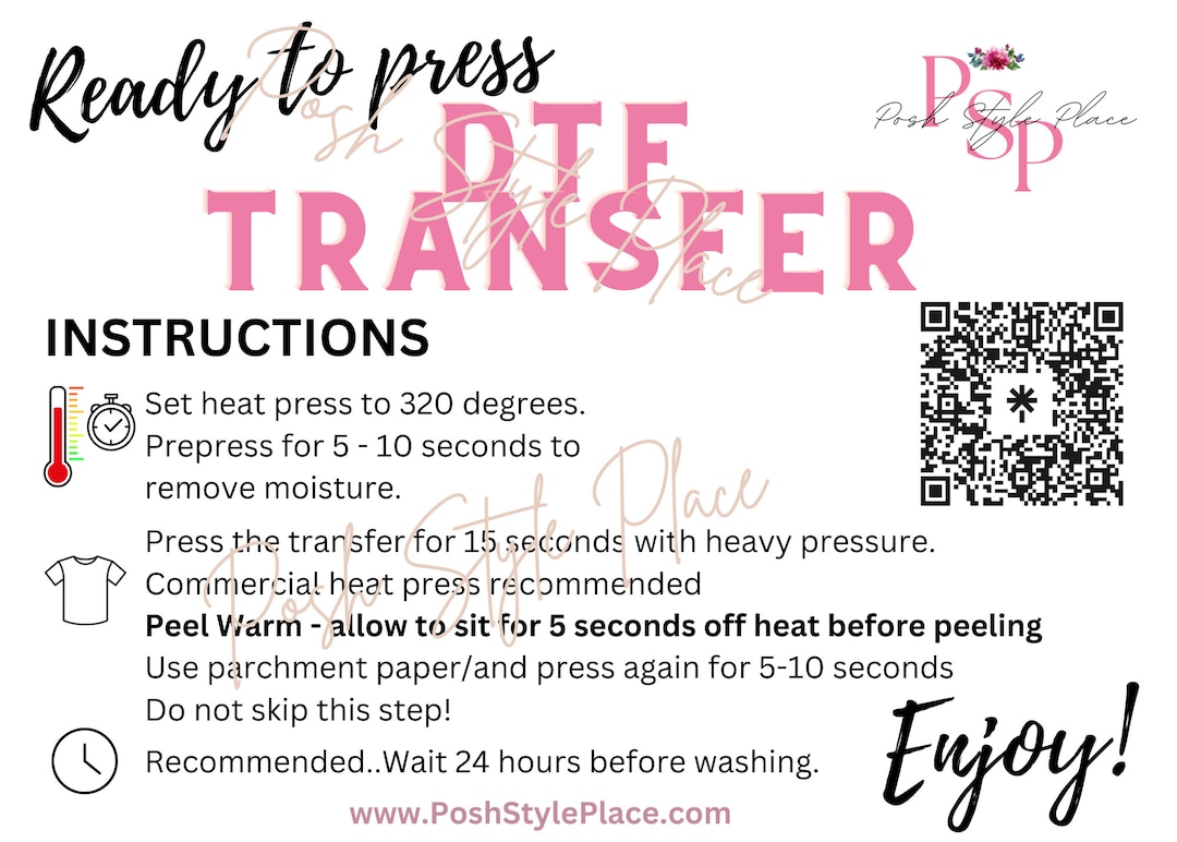 DTF Instruction Card Transfer Print Screen Heat Instruction Press ...