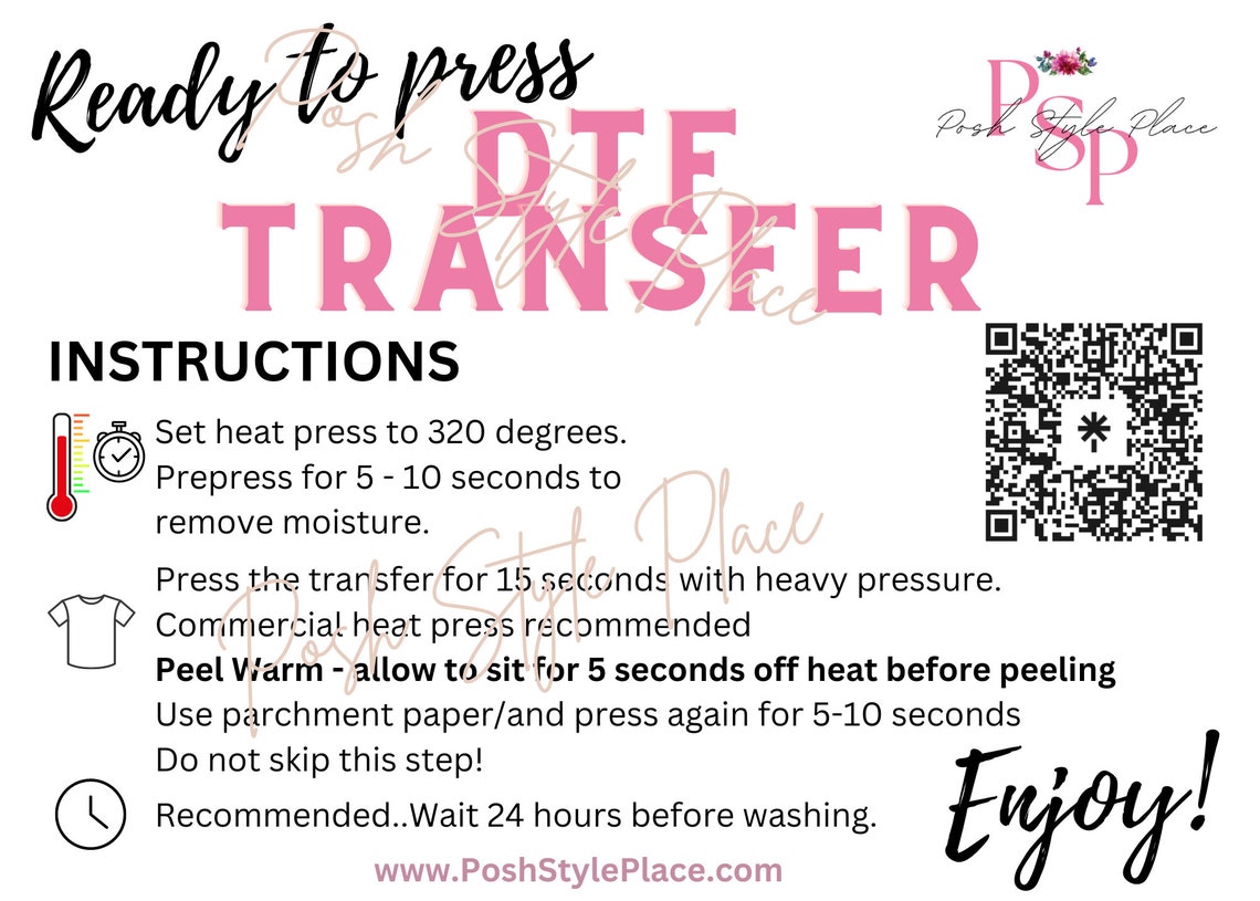 DTF Instruction Card Transfer Print Screen Heat Instruction Press ...