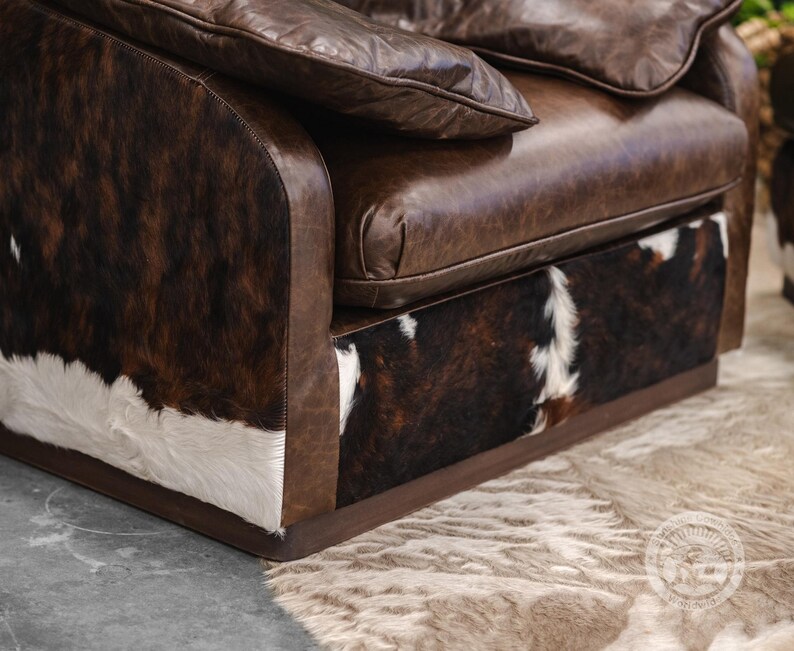 Leather Armchair With Ottoman — Tricolor Cowhide Accents - Etsy