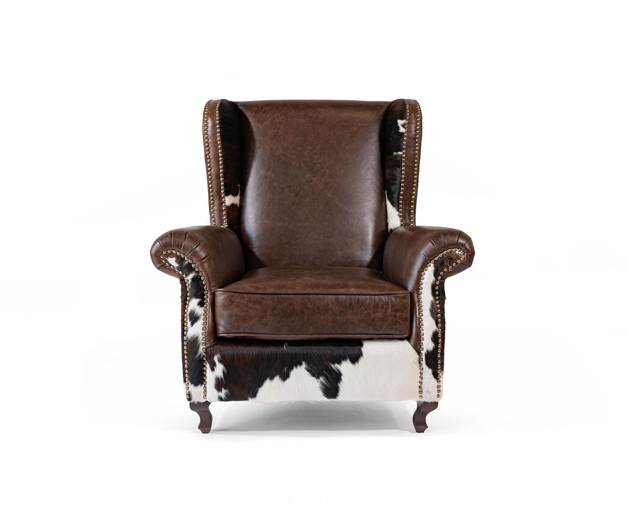 Leather Wingback Chair on Hair on Cowhide Accents - Western Style - Etsy