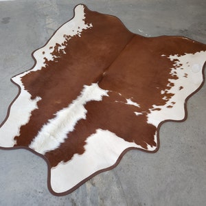 Genuine Leather Binding Cowhide Rug, Hereford Actual Size 7.0X7.4 FT ...