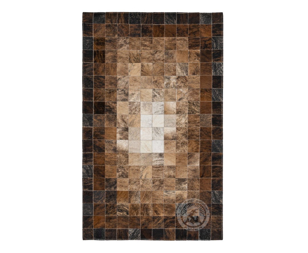 Cowhide Patchwork Rug Squares Design Leather Carpet - Etsy