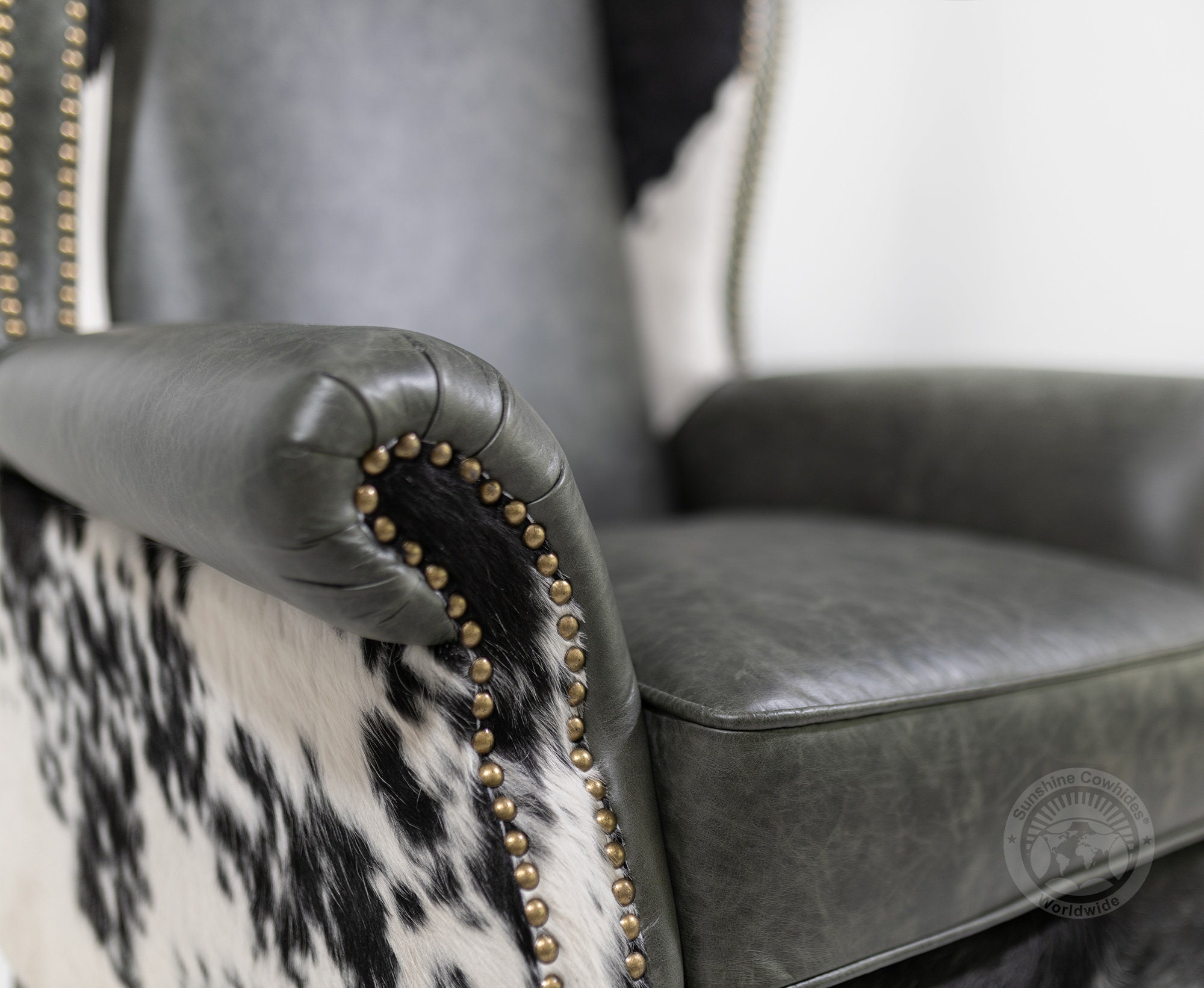 Leather Wingback Chair on Hair on Cowhide Accents - Western Style - Etsy