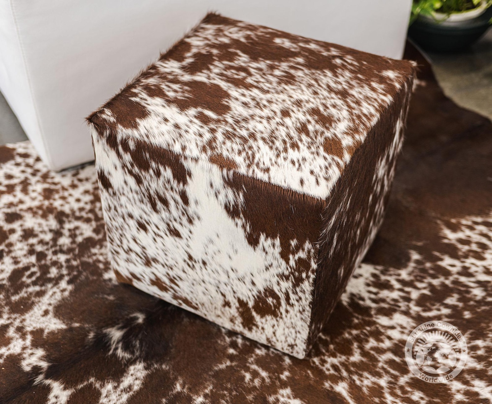 Handmade Leather Pouf | Unique Natural Cowhide Decor - 18x18x19'' - Etsy