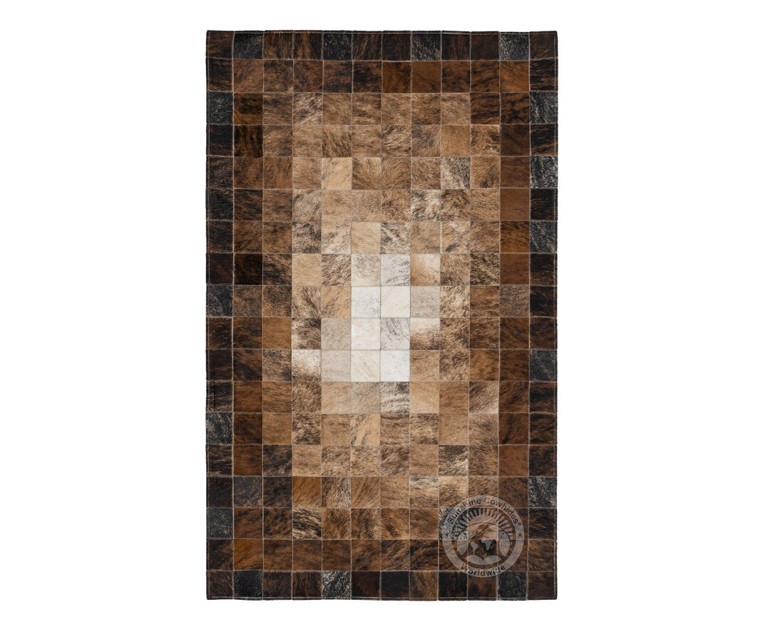 Handmade Patchwork Cowhide Rug, Squares Leather Carpet - Tricolor ...