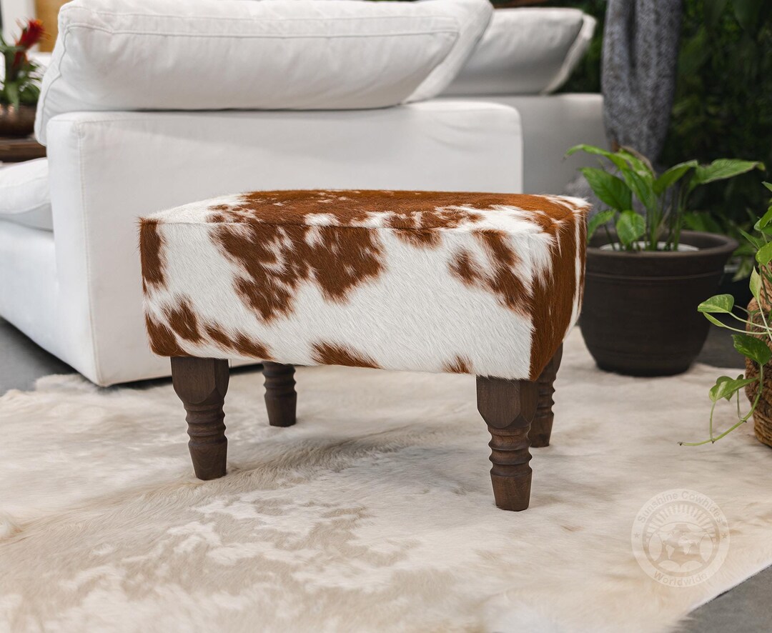 Real Cowhide Ottoman Footstool With Wooden Legs – 28x18x18" - Etsy