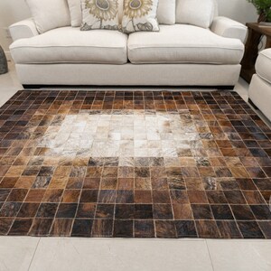 Cowhide Patchwork Rug Squares Design Leather Carpet - Etsy