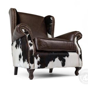 Leather Wingback Chair on Hair on Cowhide Accents - Western Style - Etsy