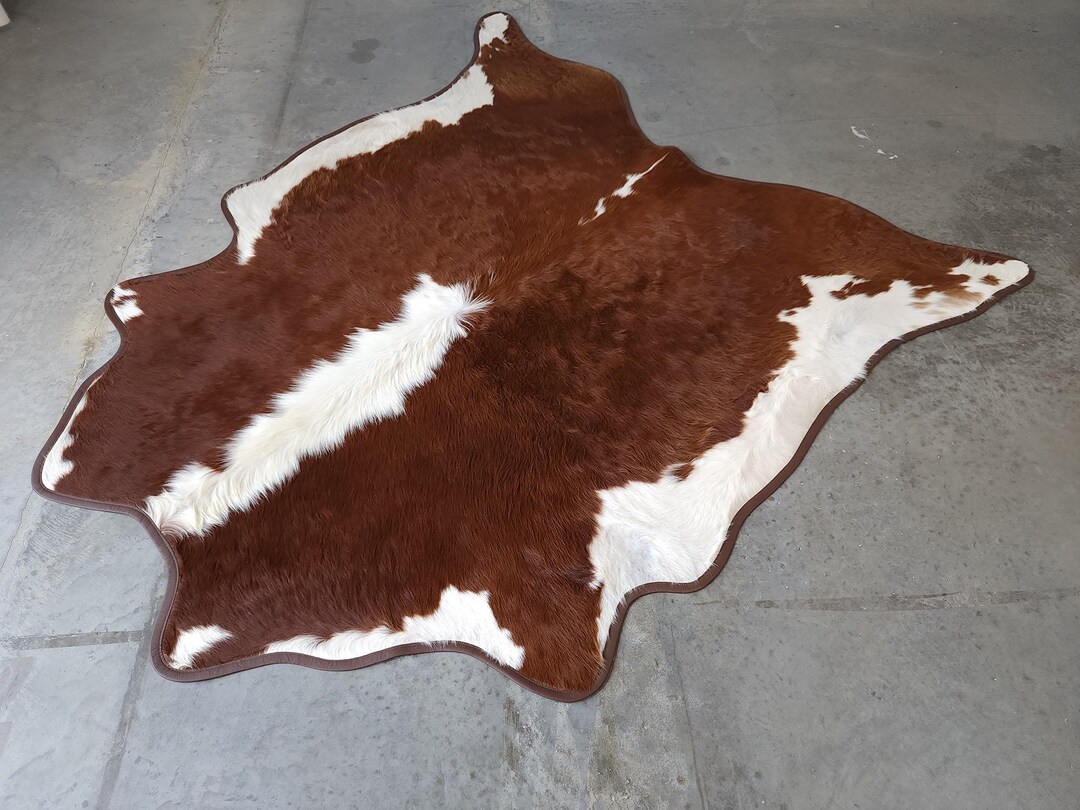 Genuine Leather Binding Cowhide Rug, Hereford Size 7.0 X 7.1 FT ...