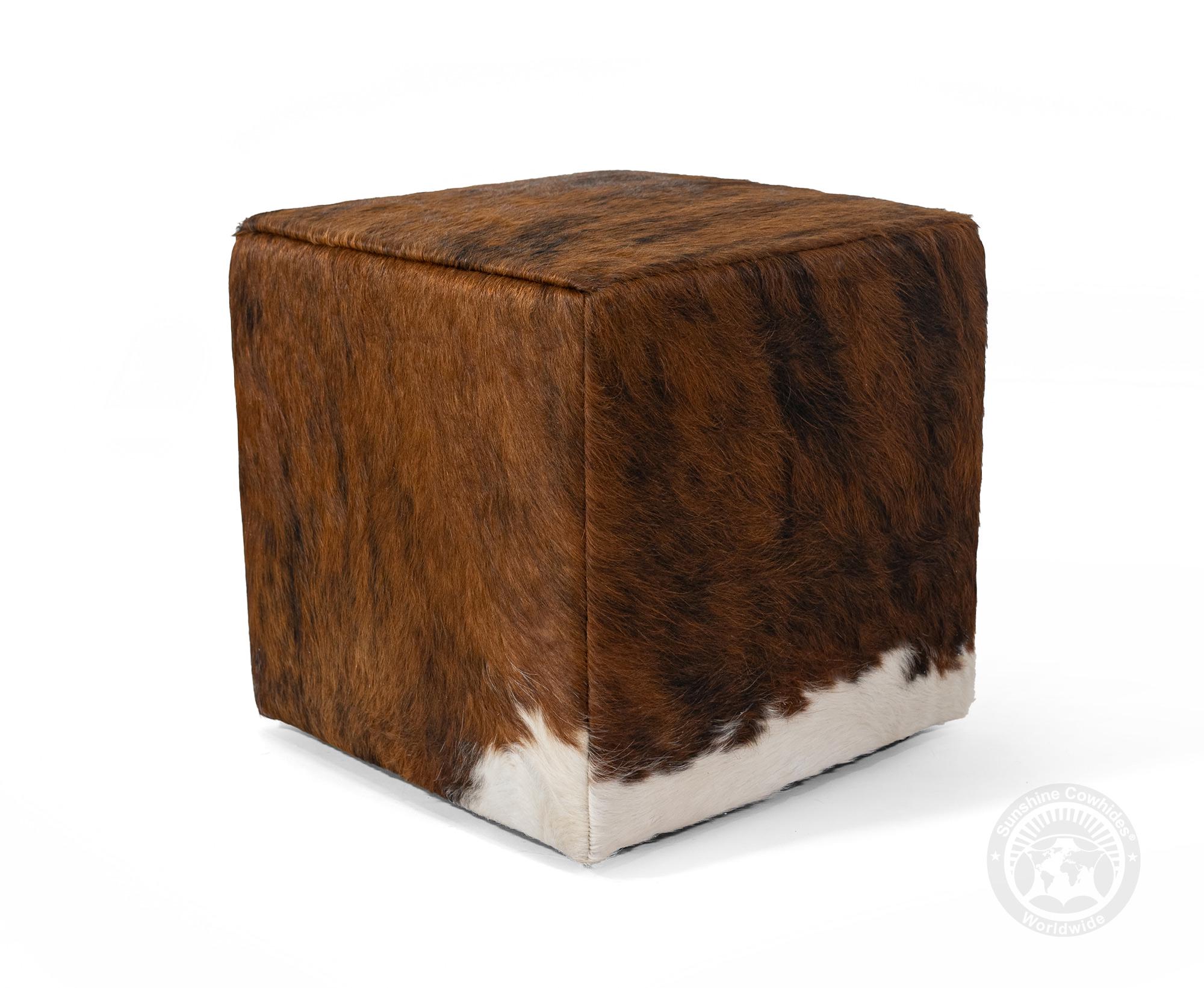 Brindle Tricolor Real Cowhide Footstool - Handmade Leather Ottoman Pouf ...
