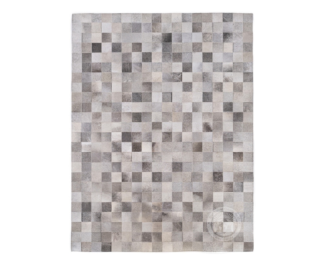 Cowhide Patchwork Rug, Squares - Grey Tones - Handcrafted Patchwork ...