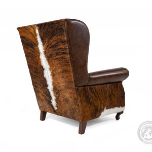 Cowhide Wingback Chair – Tricolor Leather Accent Armchair - Etsy