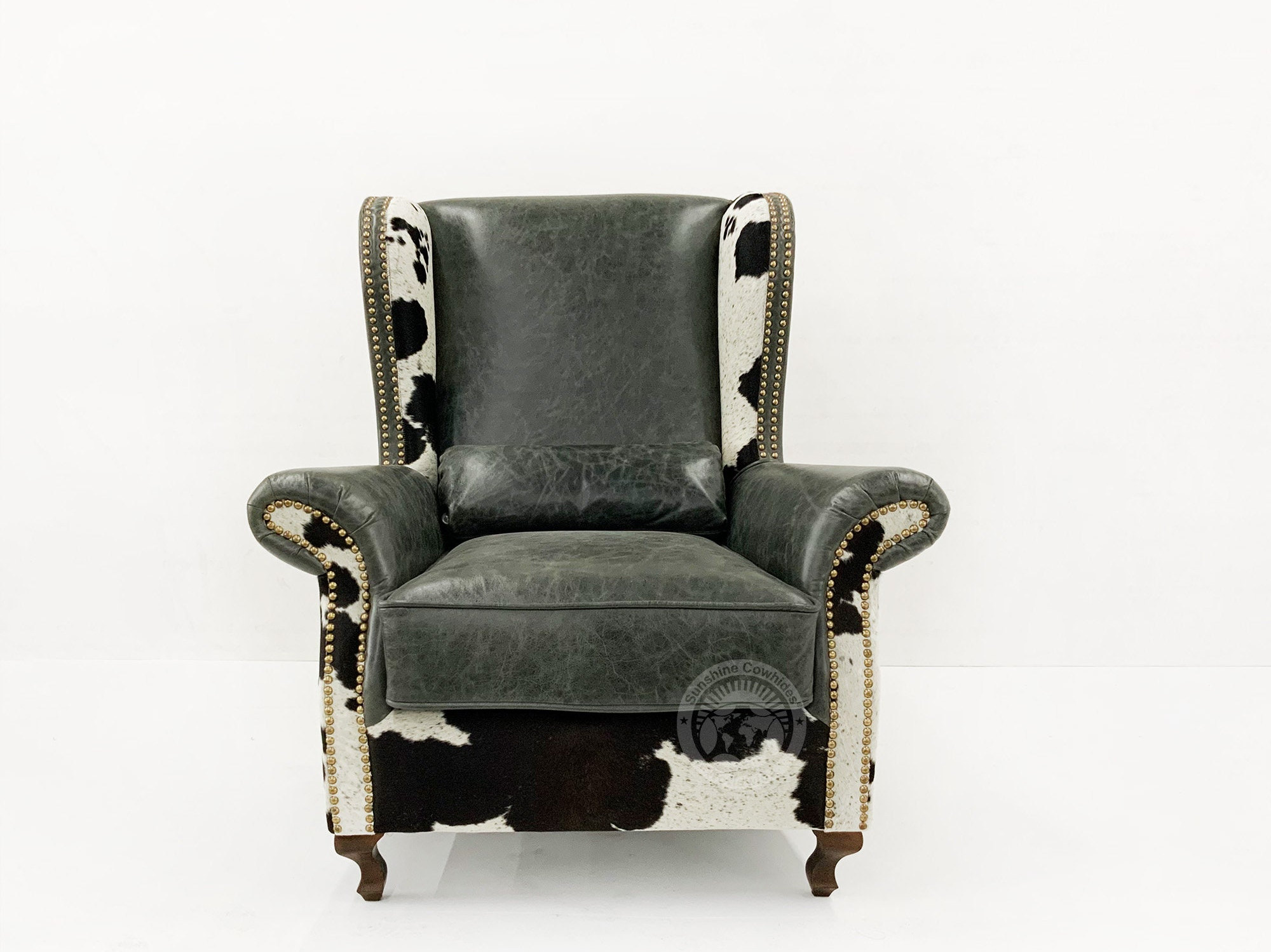 Leather Wingback Chair on Hair on Cowhide Accents - Western Style - Etsy