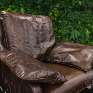 Leather Armchair With Ottoman — Tricolor Cowhide Accents - Etsy