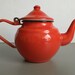 Vintage Enamel Teapot Little Red Enamel Teapot Antique Enamel Coffee ...