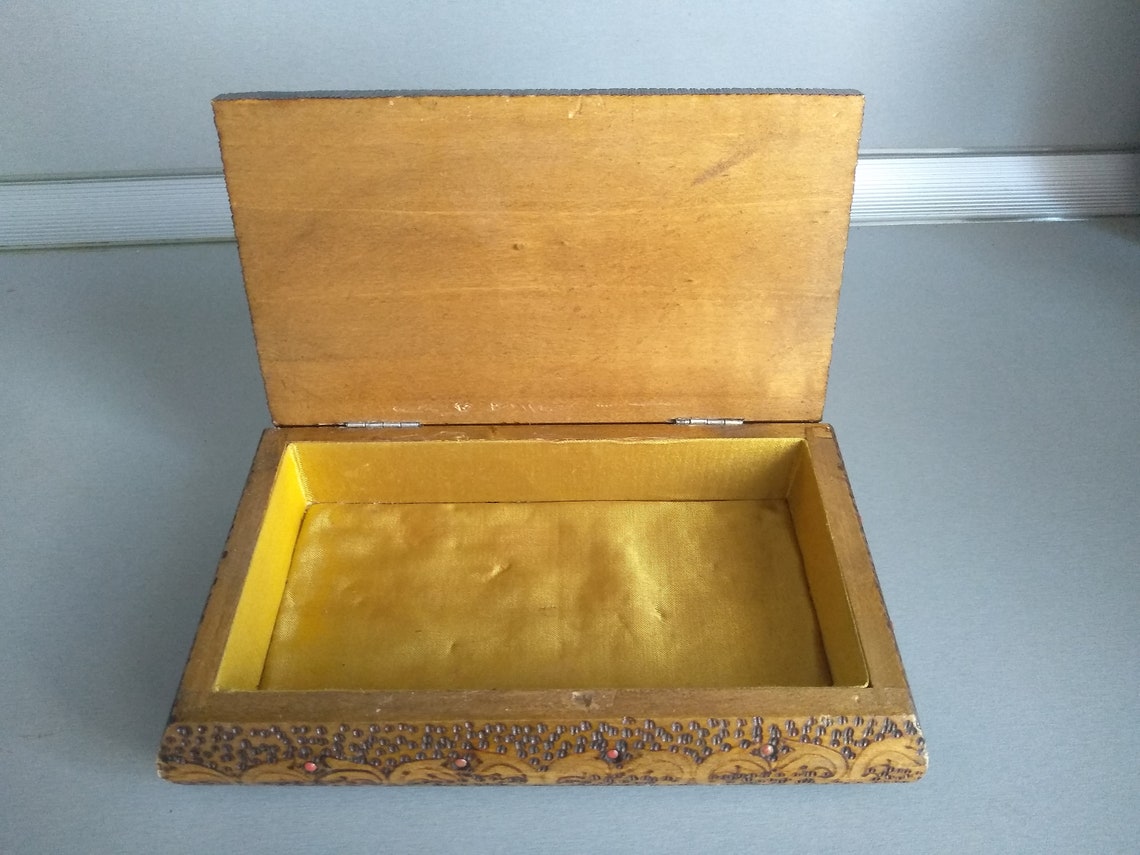 Vintage Pyrography Box - Vintage Wooden Box - Vintage Handmade Wooden ...