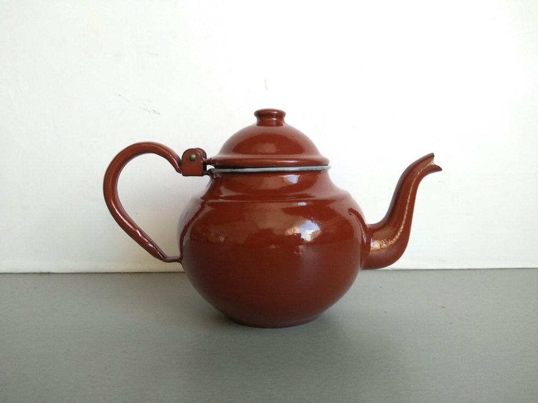 Vintage Enamel Teapot - Little Enamel Teapot - Antique Enamel Coffee ...