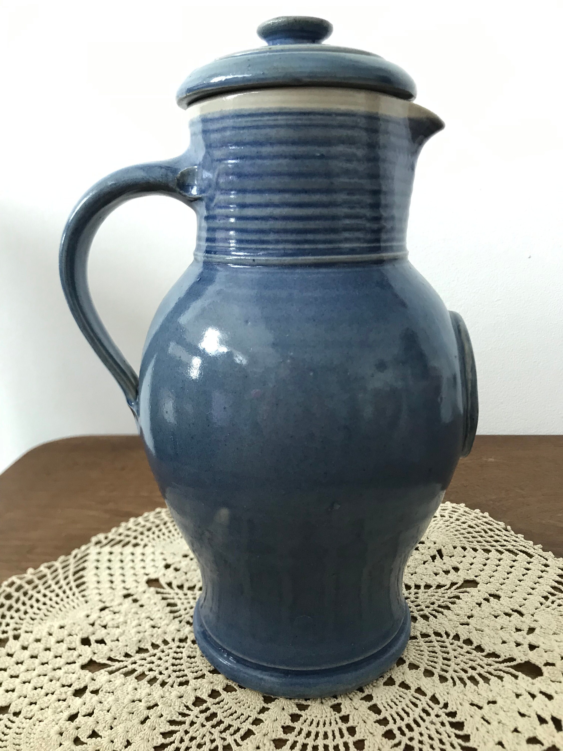 Vintage Set Pottery Pitcher With Cup - Blue Ceramic Set - (24) - Etsy