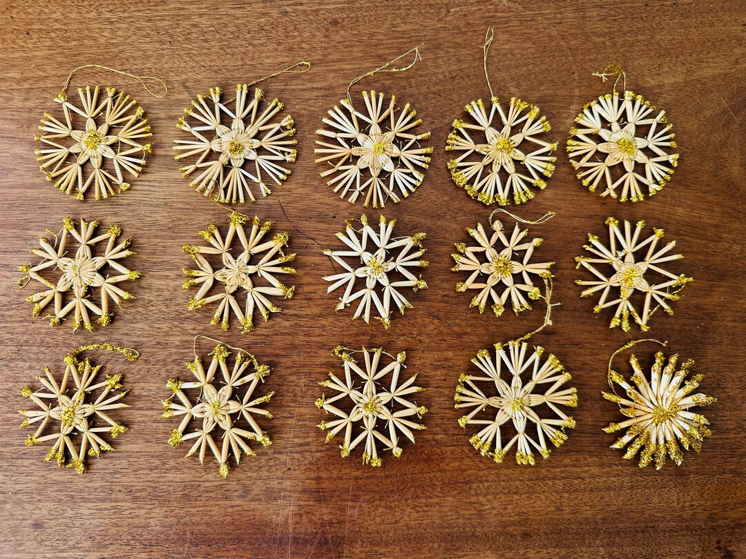 Set of 15 Christmas Straw Star - Handmade Christmas Straw Woven ...