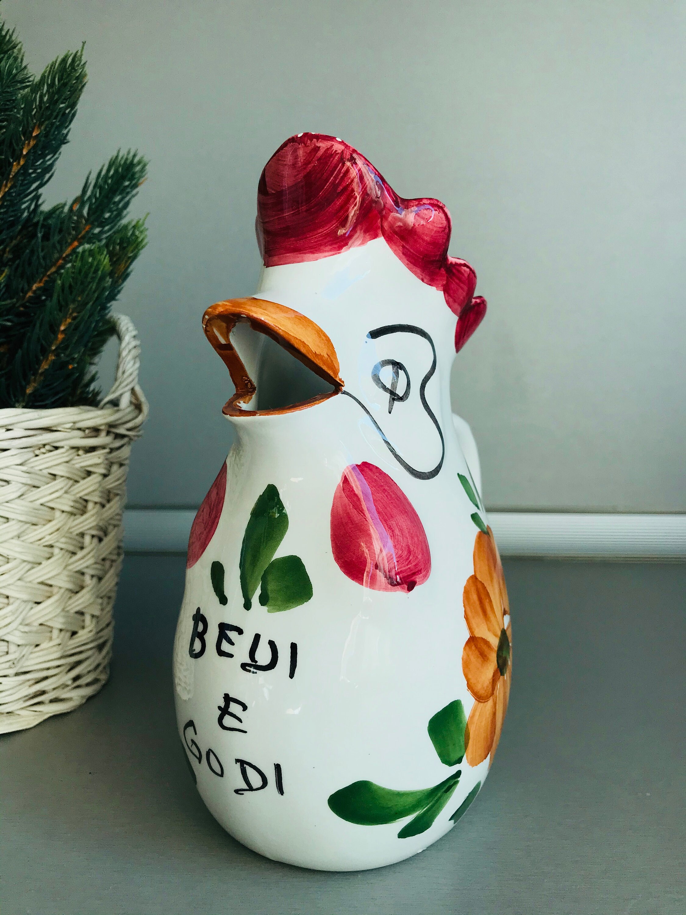 Vintage Handpainted Rooster Pitcher Jug - Vintage Jug Cock Ceramic ...