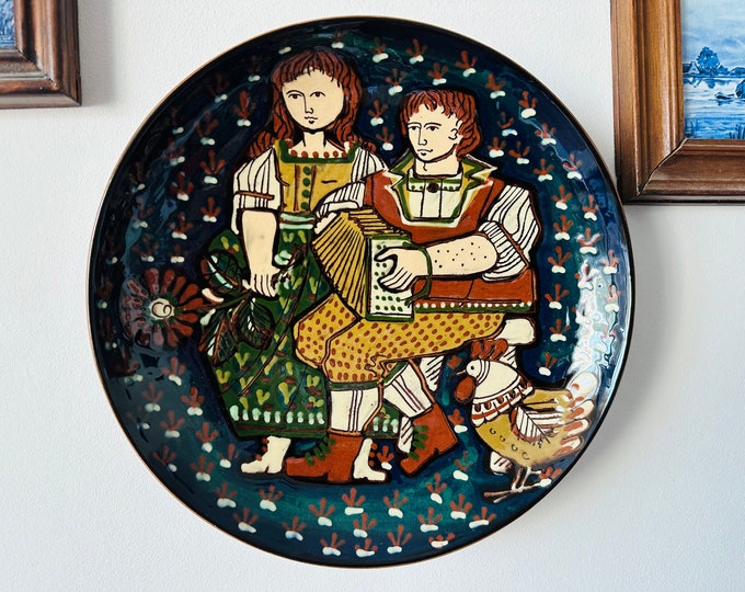 Vintage Swiss Folk Art Pottery Wall Plate - Hand Painted Swiss Wall ...