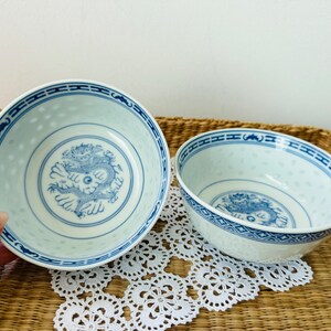 Vintage Set of 2 Chinese Rice Grain Porcelain Bowl - Rice Chinese Soup ...