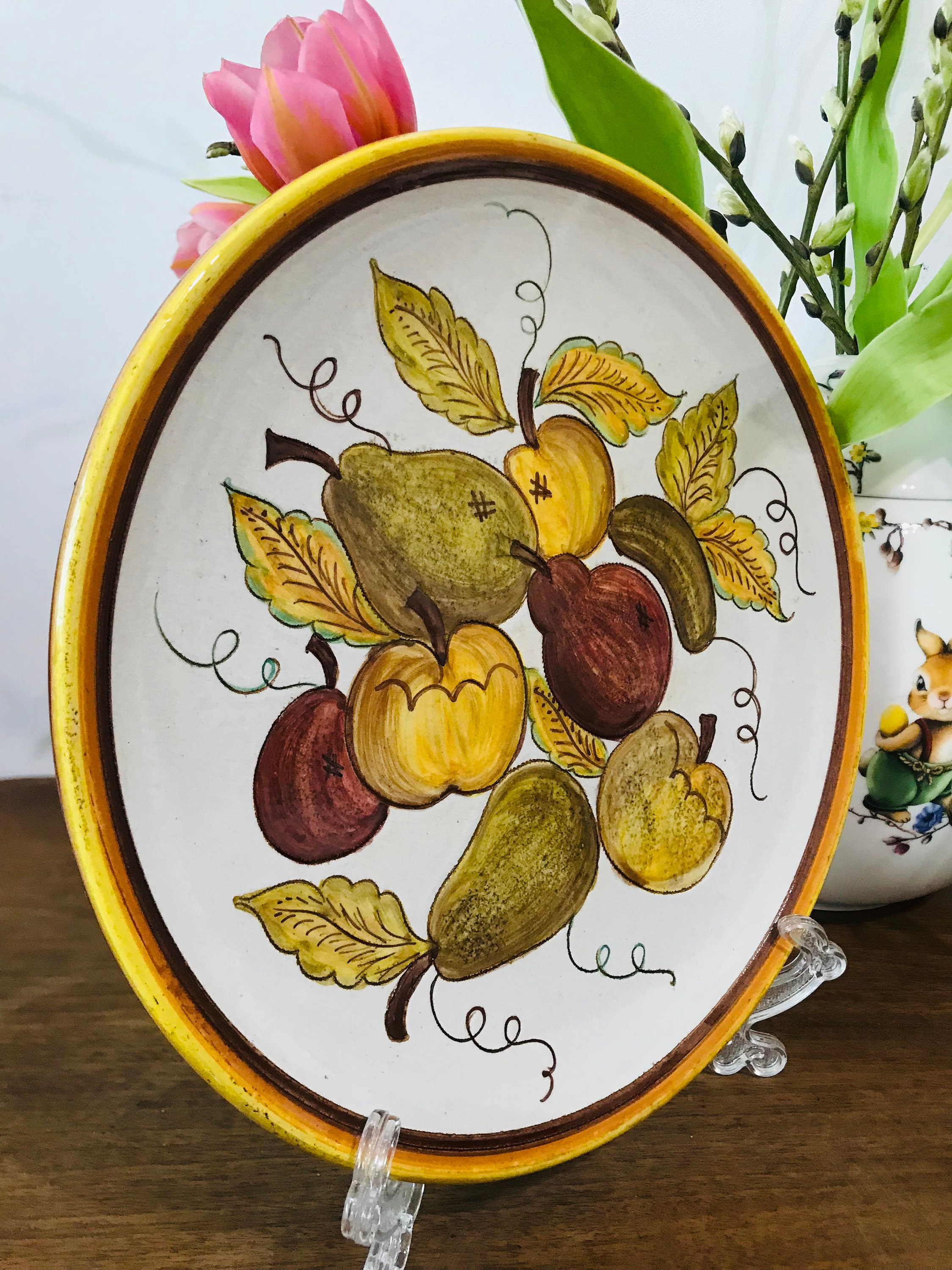 Vintage Handmade Ceramic Wall Plate - Hand Painted Wall Plate - Wall ...