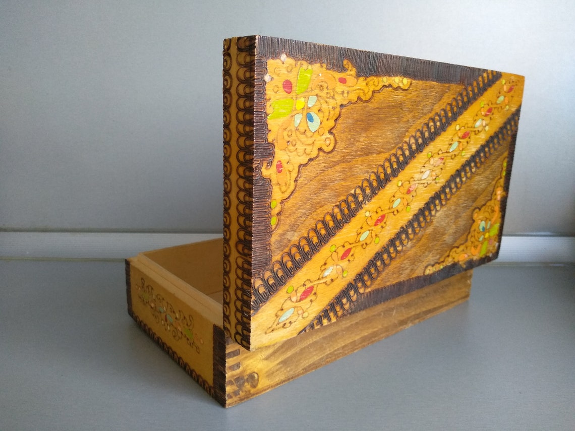 Vintage Pyrography Box - Vintage Wooden Box - Vintage Handmade Wooden ...