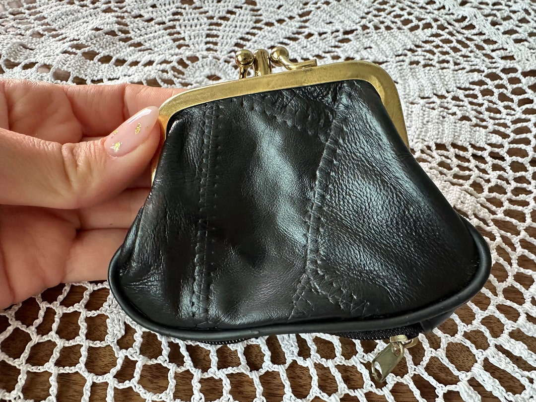 Genuine Leather Double Coin Purse Genuine Leather Kiss Lock Purse Metal ...