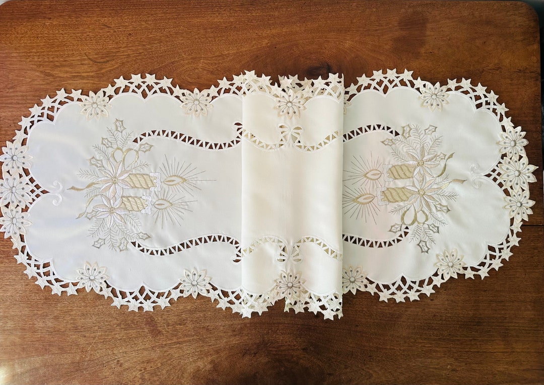 Christmas Cutwork Embroidery Runner - Gold Embroidery Machine Runner ...