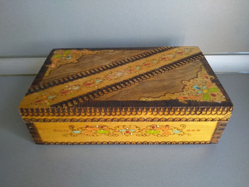 Vintage Pyrography Box - Vintage Wooden Box - Vintage Handmade Wooden ...