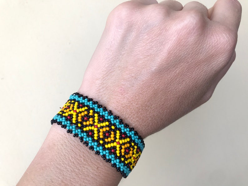 Woven cuff bracelet beads Woven beaded bracelet Rainbow | Etsy