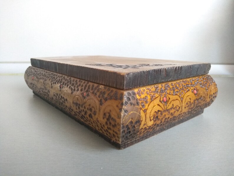 Vintage Pyrography Box - Vintage Wooden Box - Vintage Handmade Wooden ...
