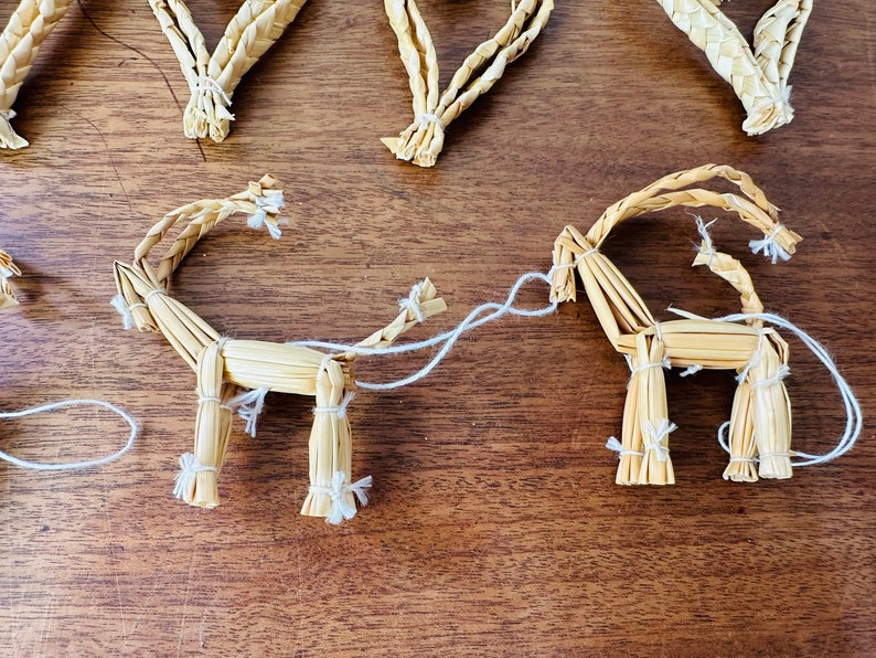 Vintage Set of 4 Straw Goat and 6 Straw Heart Ornament - Small Straw ...