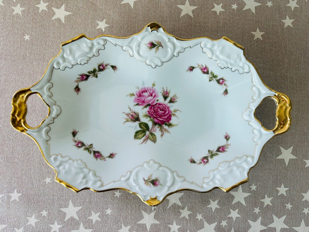 Vintage A. K. KAISER Moosrose Serving Platter With Relief and Gold Rim ...