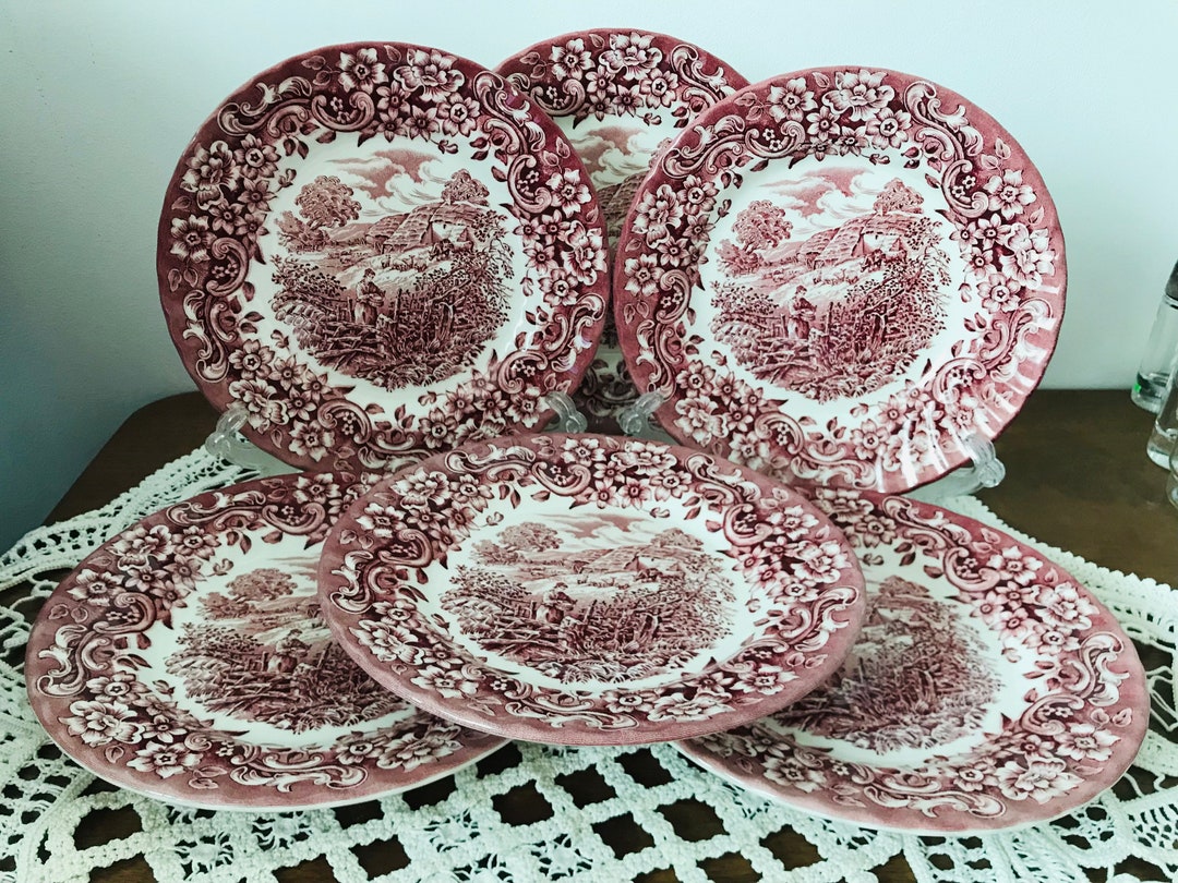 Vintage Set of 6 Red and White English Plate English Red Plate - Etsy