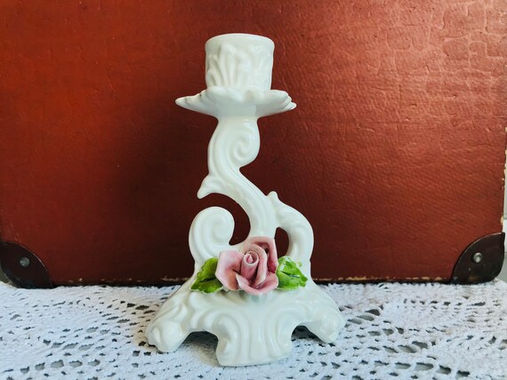 Vintage porcelain candlestick with flowers Porcelain | Etsy