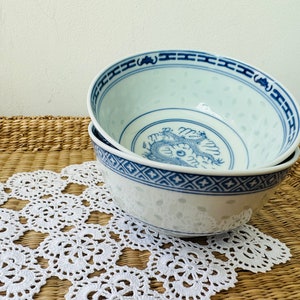Vintage Set of 2 Chinese Rice Grain Porcelain Bowl - Rice Chinese Soup ...