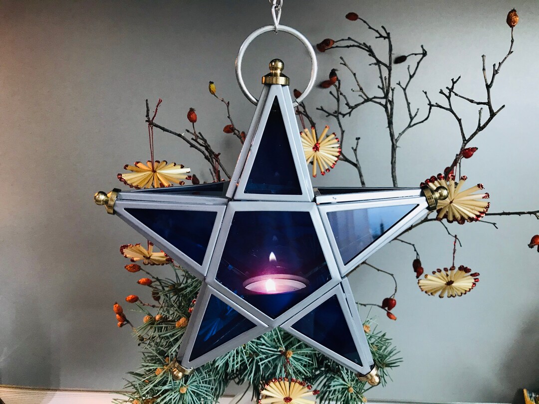 Glass Blue Star Lantern - Star Candle Light Holders - Tealight Lantern ...