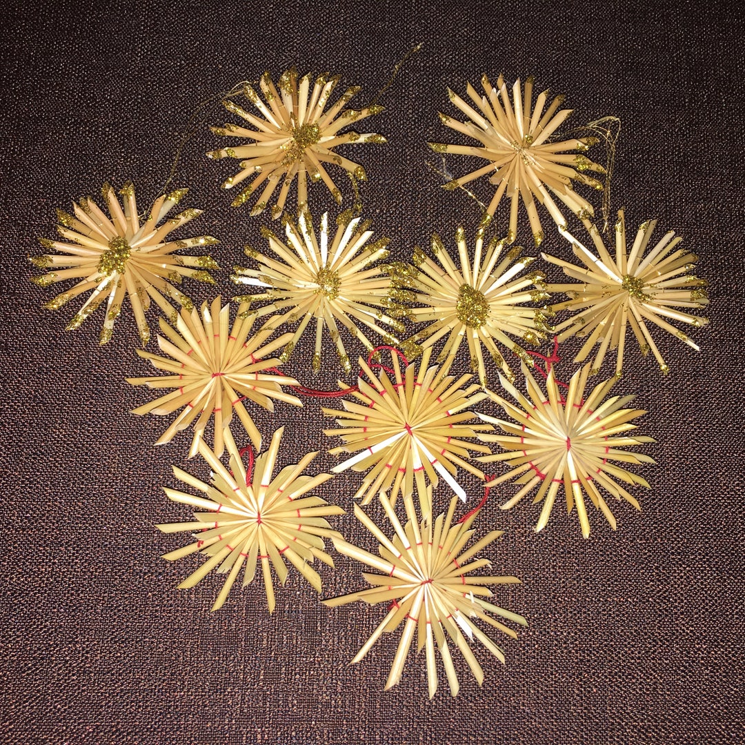 Set of 11 Christmas Straw Star - Handmade Christmas Straw Woven ...