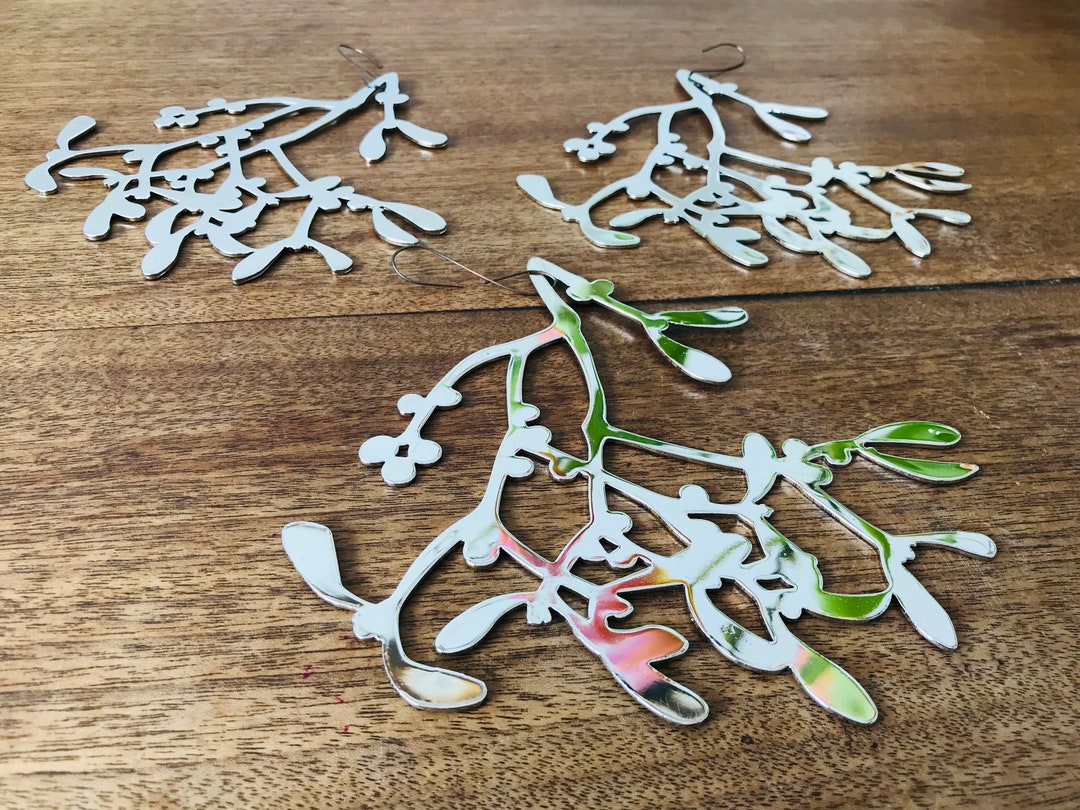 Set of 3 Silver MISTLETOE Metal Hanging Decoration - Christmas Tree ...