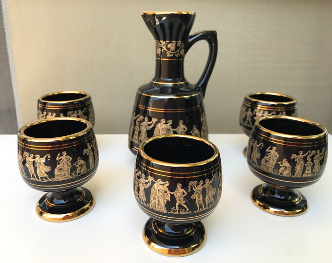 Spathas Keramik Hand Made in Greece Set 24k Gold - Set of Jug and 5 ...