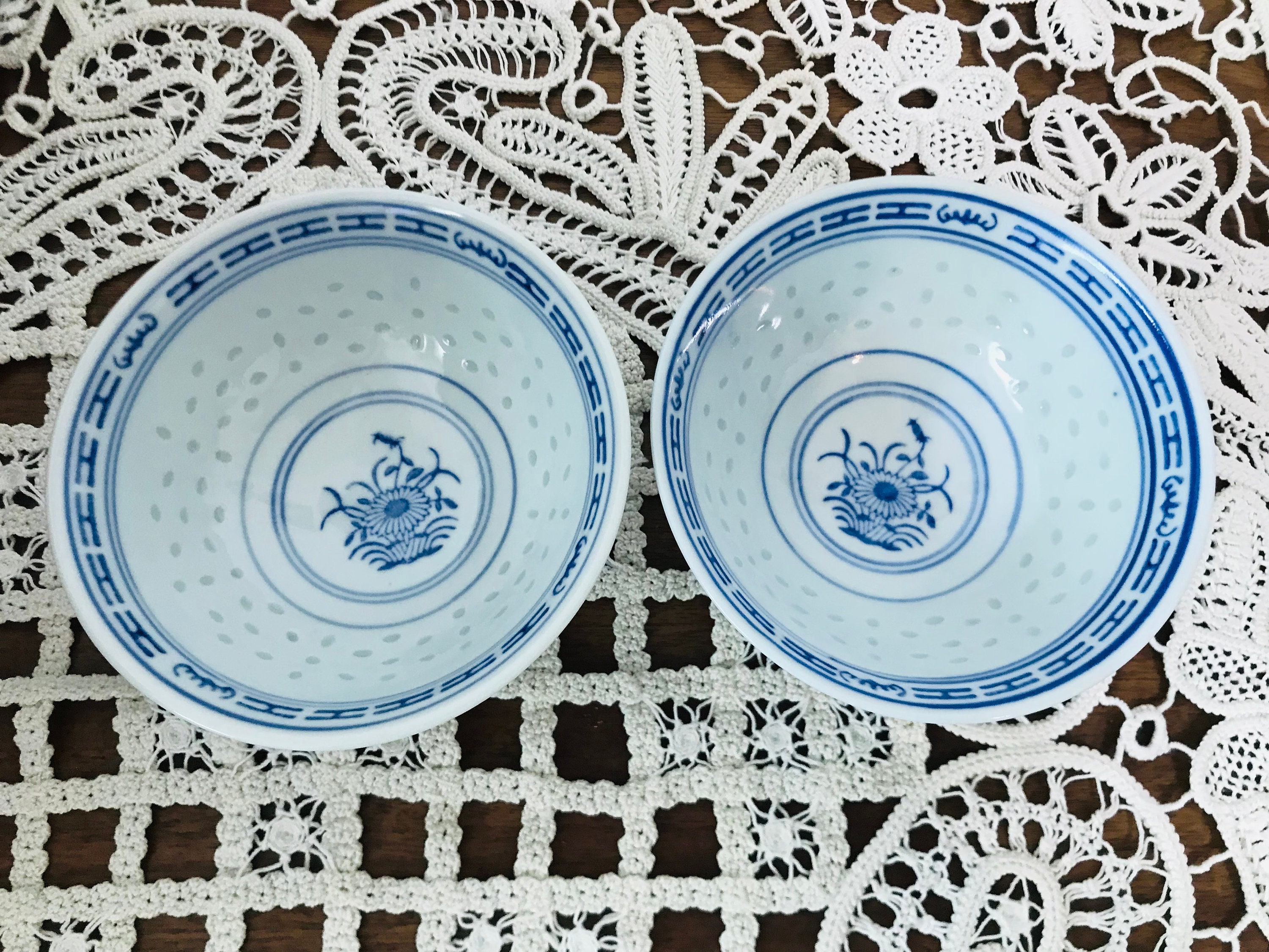 Vintage Set of 2 Chinese Rice Grain Porcelain Bowl Rice | Etsy