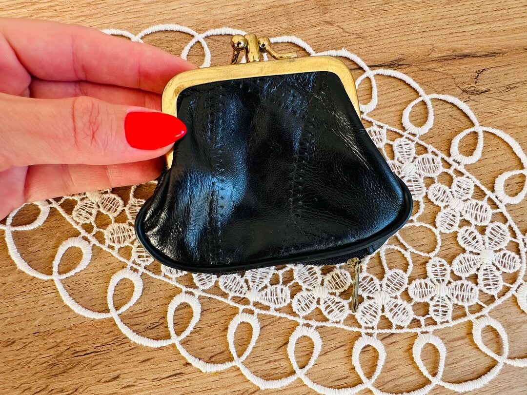 Genuine Leather Double Coin Purse - Genuine Leather Kiss Lock Purse ...