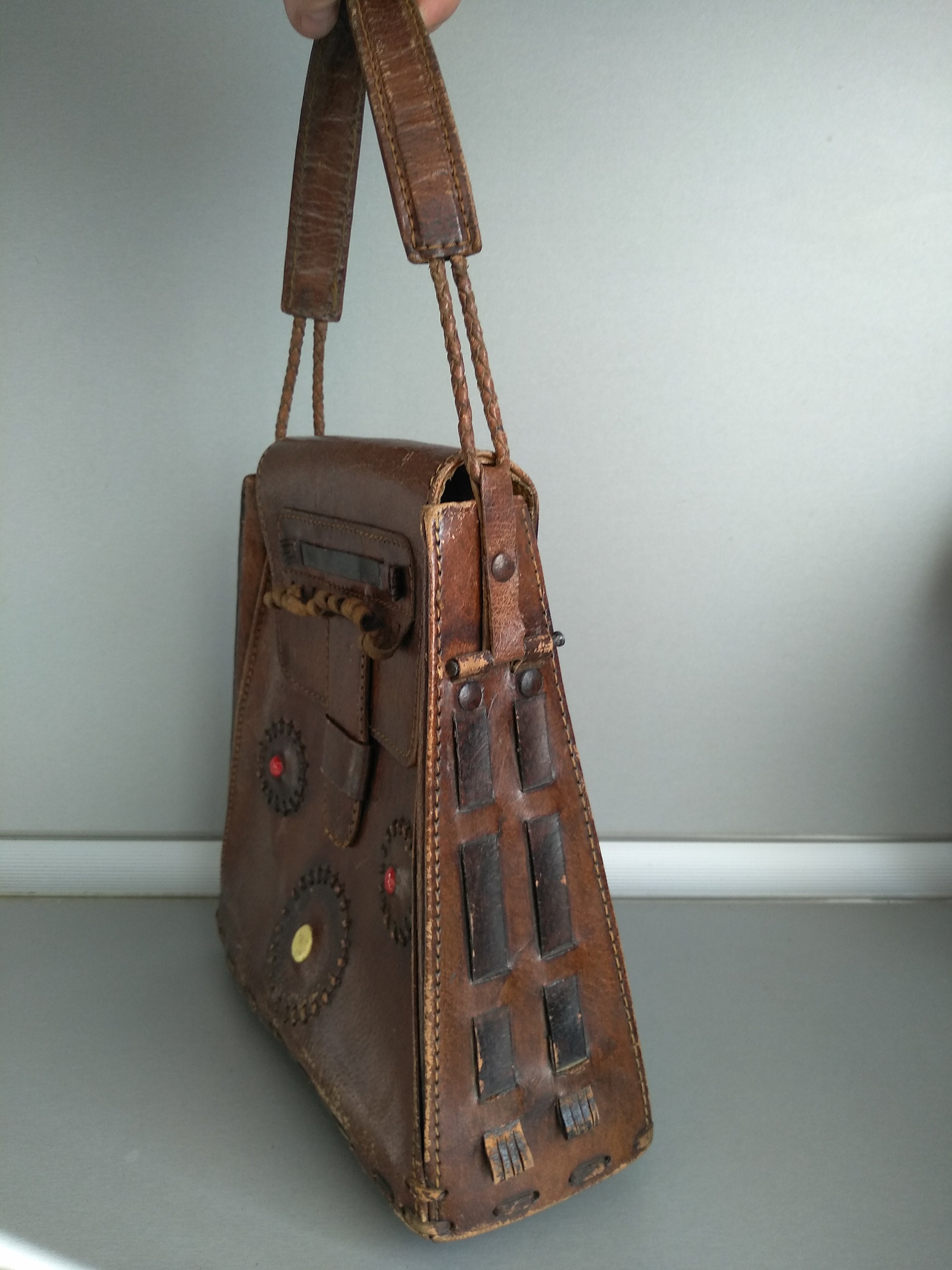 Vintage Bag of Genuine Calfskin - Retro Leather Bag - Old Leather Bag ...