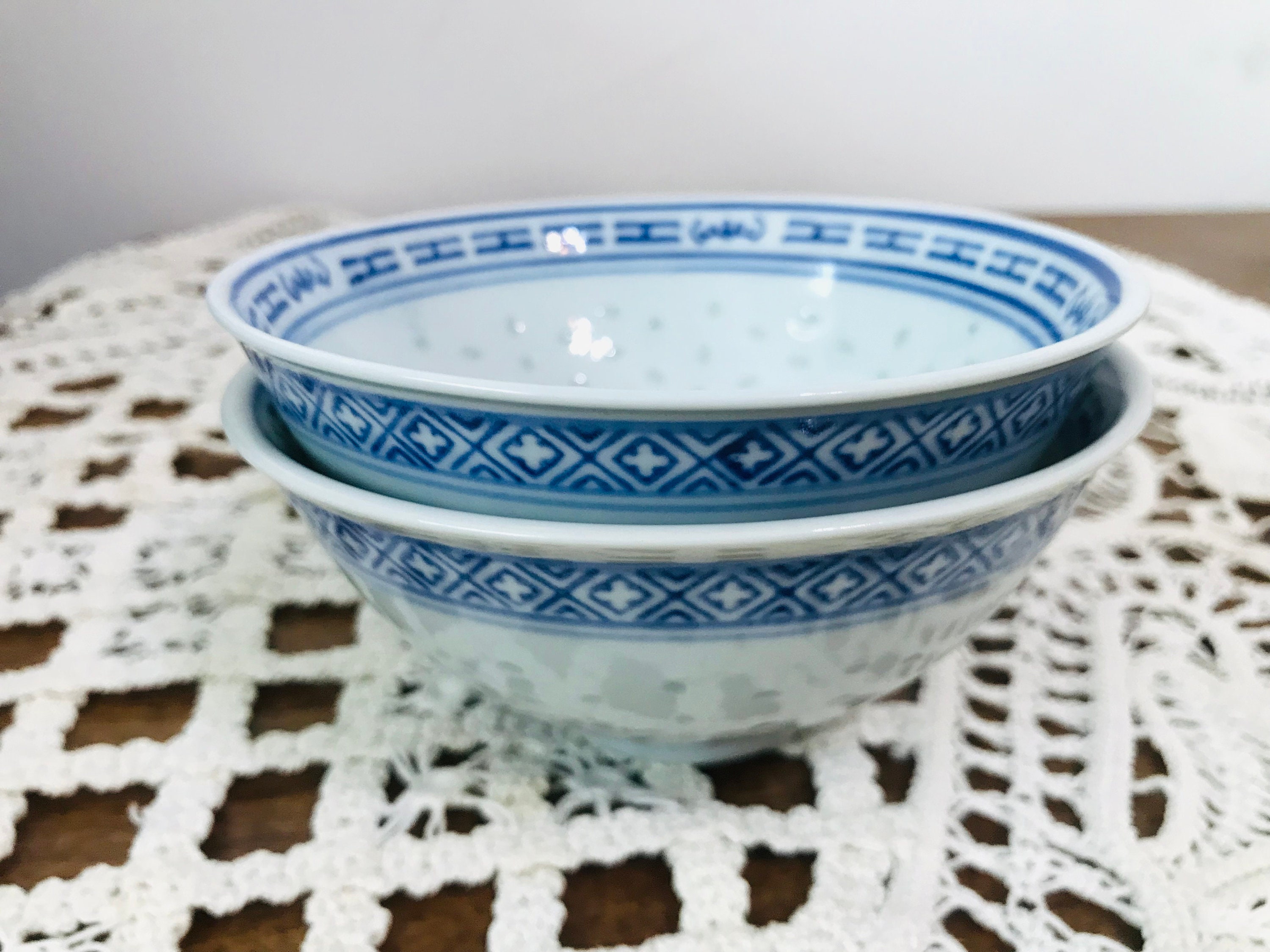 Vintage Set of 2 Chinese Rice Grain Porcelain Bowl Rice | Etsy