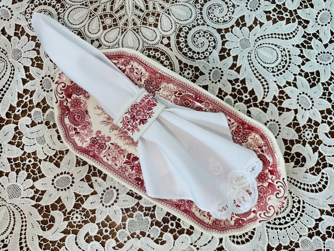 Vintage Set of 6 Napkins With Battenburg Lace - White Cotton Napkins ...