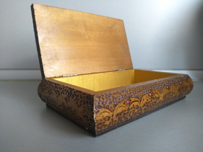 Vintage Pyrography Box - Vintage Wooden Box - Vintage Handmade Wooden ...