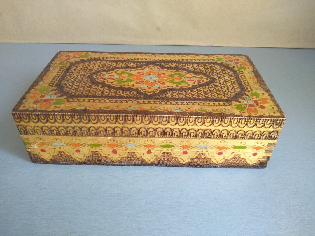 Vintage Pyrography Box Vintage Wooden Box Vintage Handmade Wooden Box ...